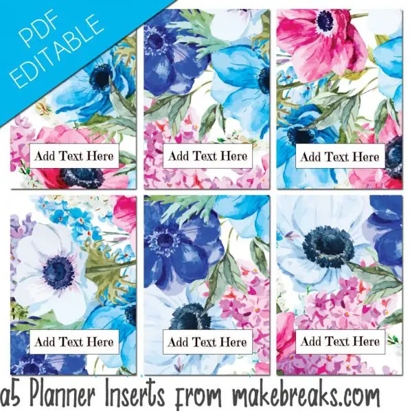 EDITABLE Free A5 Planner Dividers With Blue Floral Design - Make Breaks