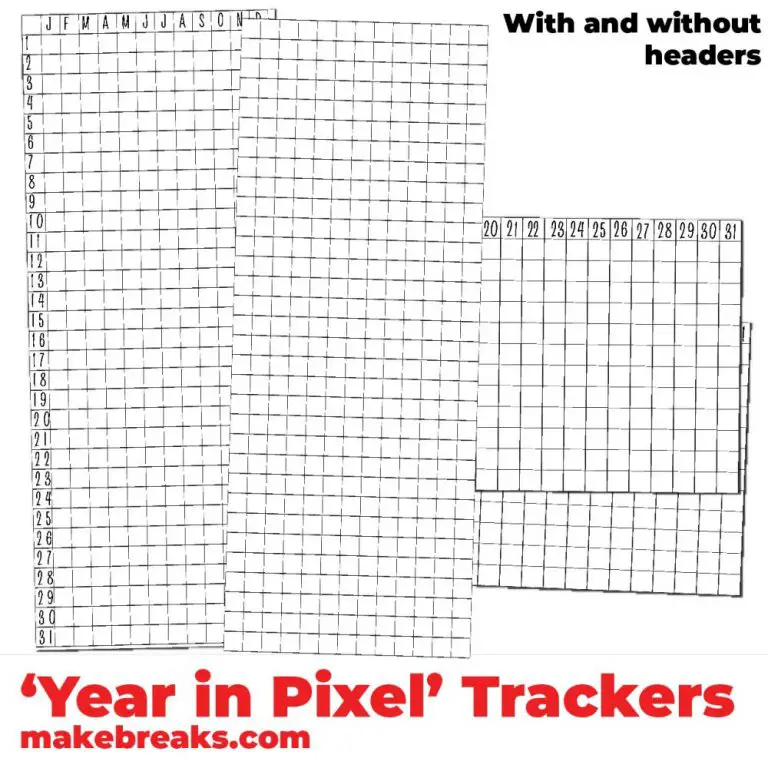 Free Year in Pixels Tracker Blanks for Bullet Journals and Planners ...