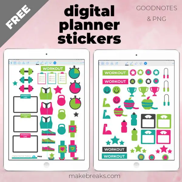 Free Digital Planner Stickers - Fitness and Workout - Make Breaks