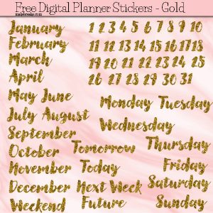 Free Digital Planner Stickers - GOLD Months, Days and Dates - Make Breaks