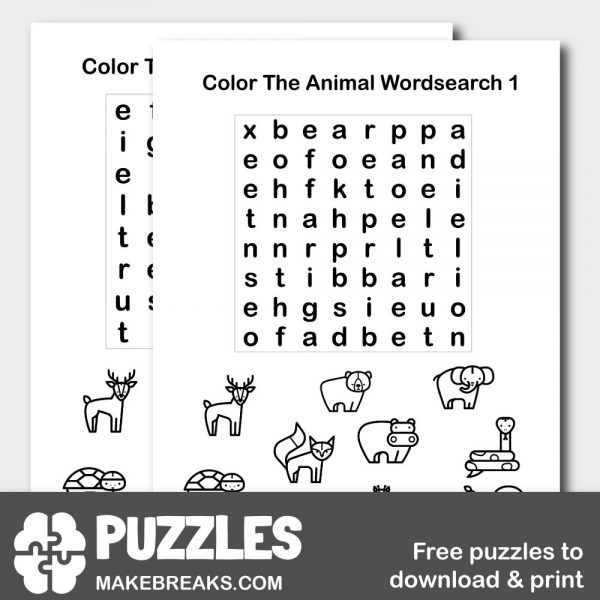 Color The Animals Wordsearch - Make Breaks