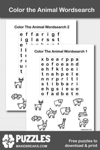 Color The Animals Wordsearch - Make Breaks