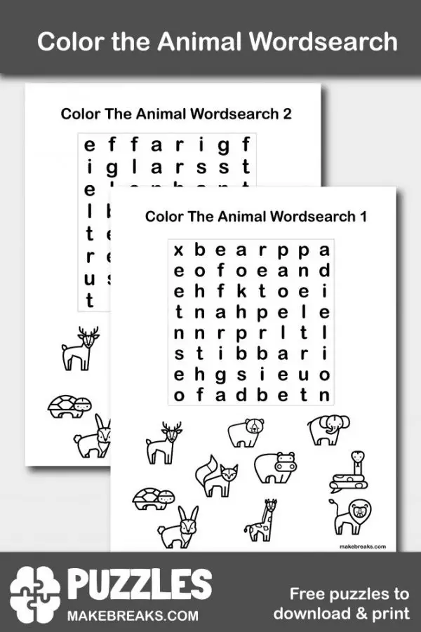 Color The Animals Wordsearch - Make Breaks