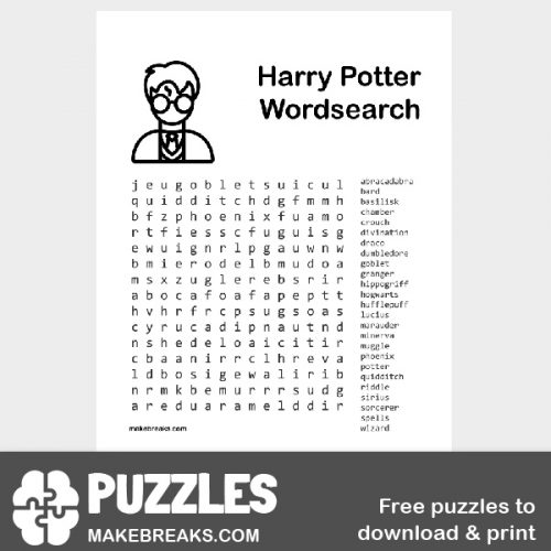 Harry Potter Wordsearch Puzzle - Make Breaks