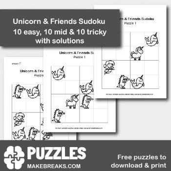 Free Unicorn & Friends Image Printable Sudoku Puzzles - Make Breaks