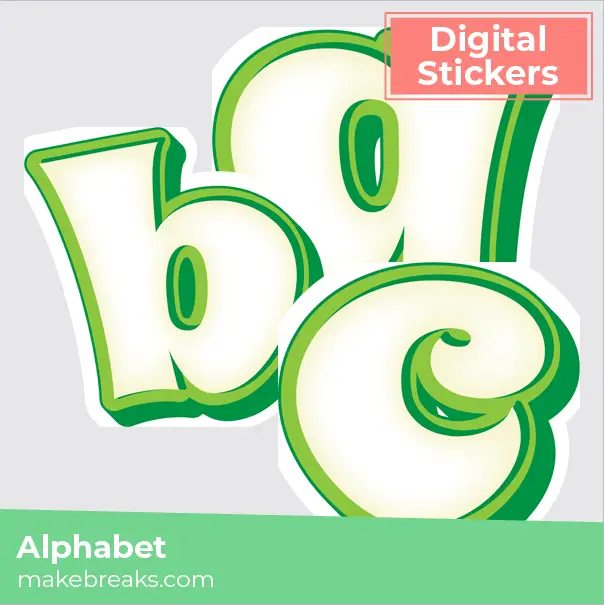 Free Green and White Cartoon Alphabet Letters Digital Planner Stickers ...