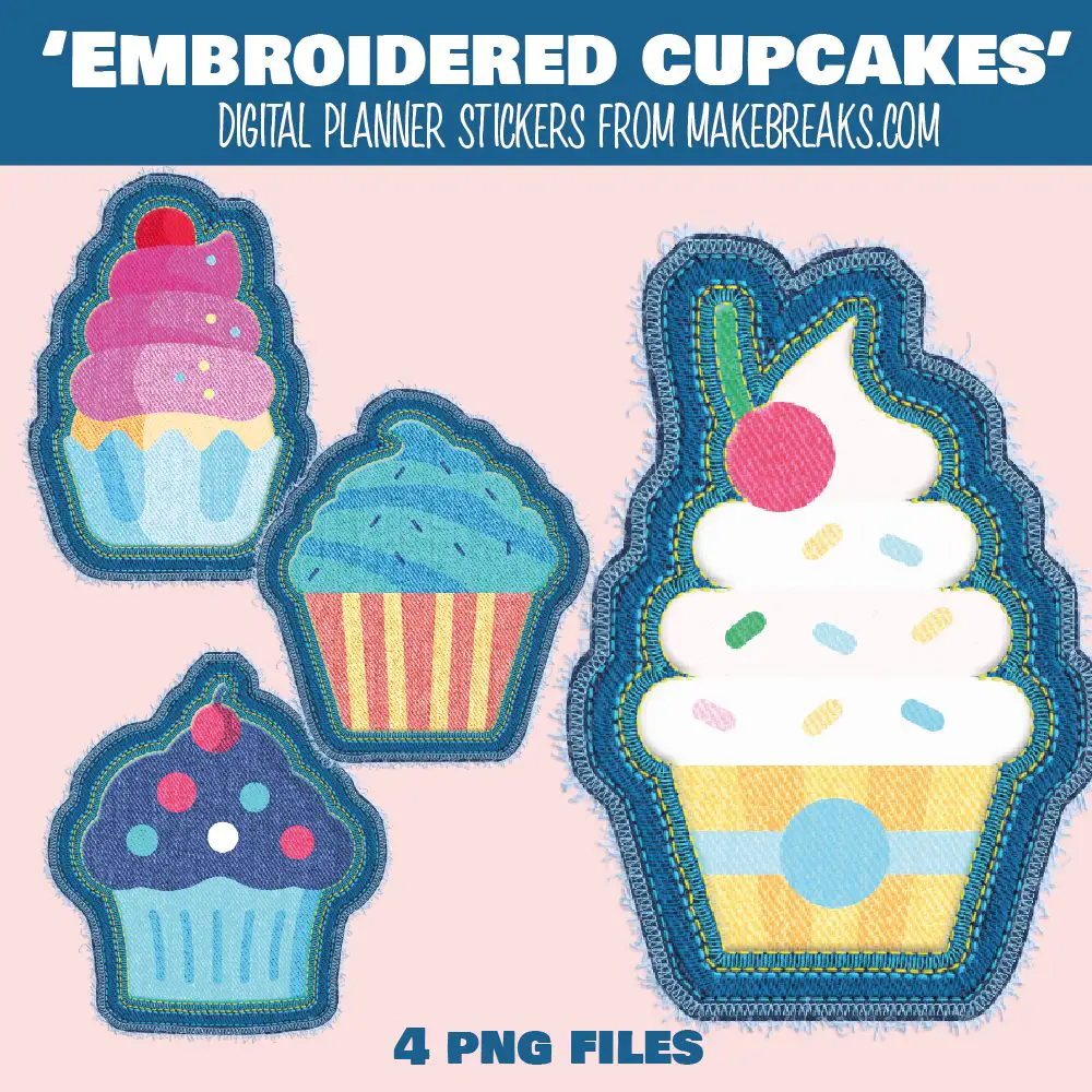 Free Digital Planner 'Cupcake' Stickers / Embroidered Elements - PNG ...