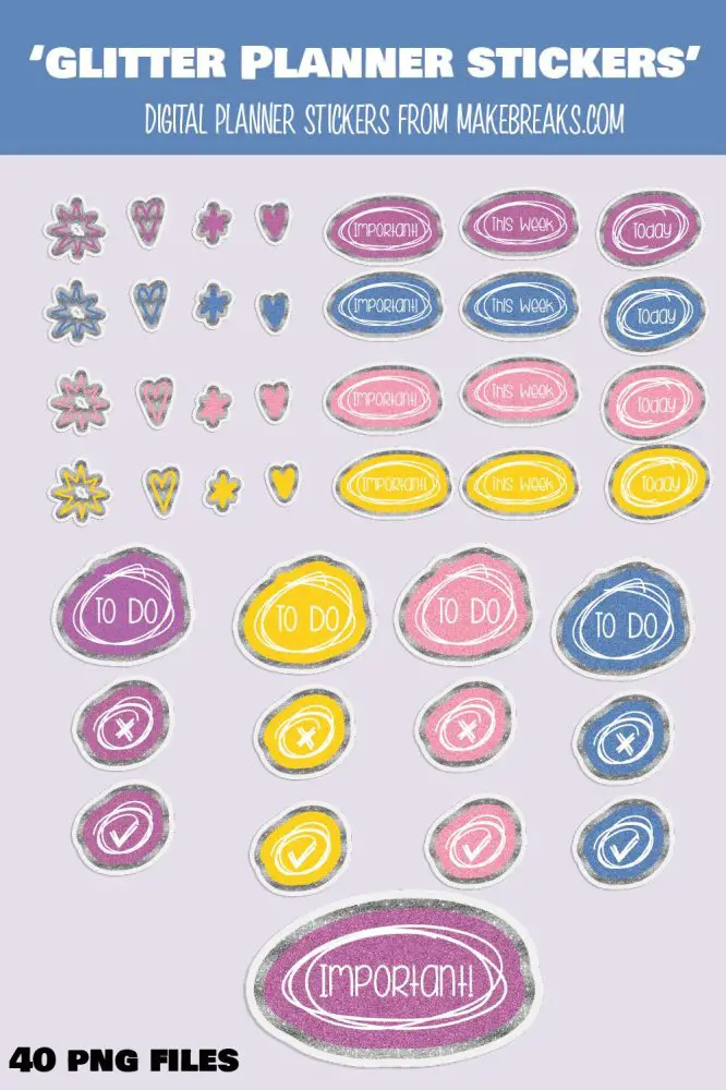 Scribbles and Doodles Digital Planner Stickers with Glitter Effect ...