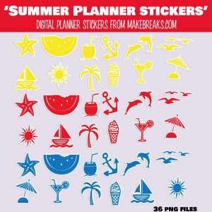 Free Summer Themed Digital Planner Stickers - PNG Files - Make Breaks