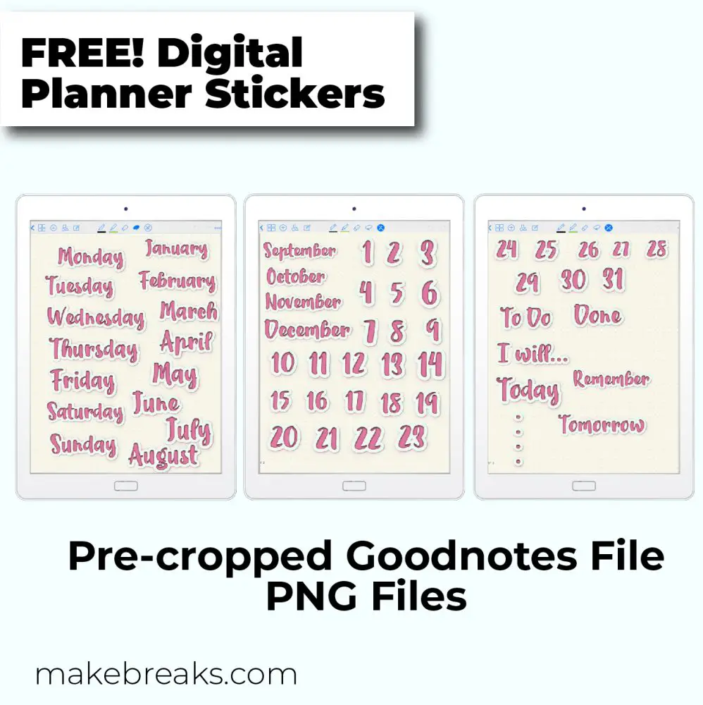 Free Pink Essential Words Digital Planner Stickers for Goodnotes & PNG ...