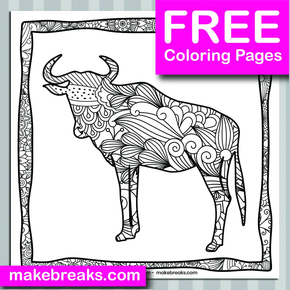 Free Bull Animal Coloring Page - Make Breaks