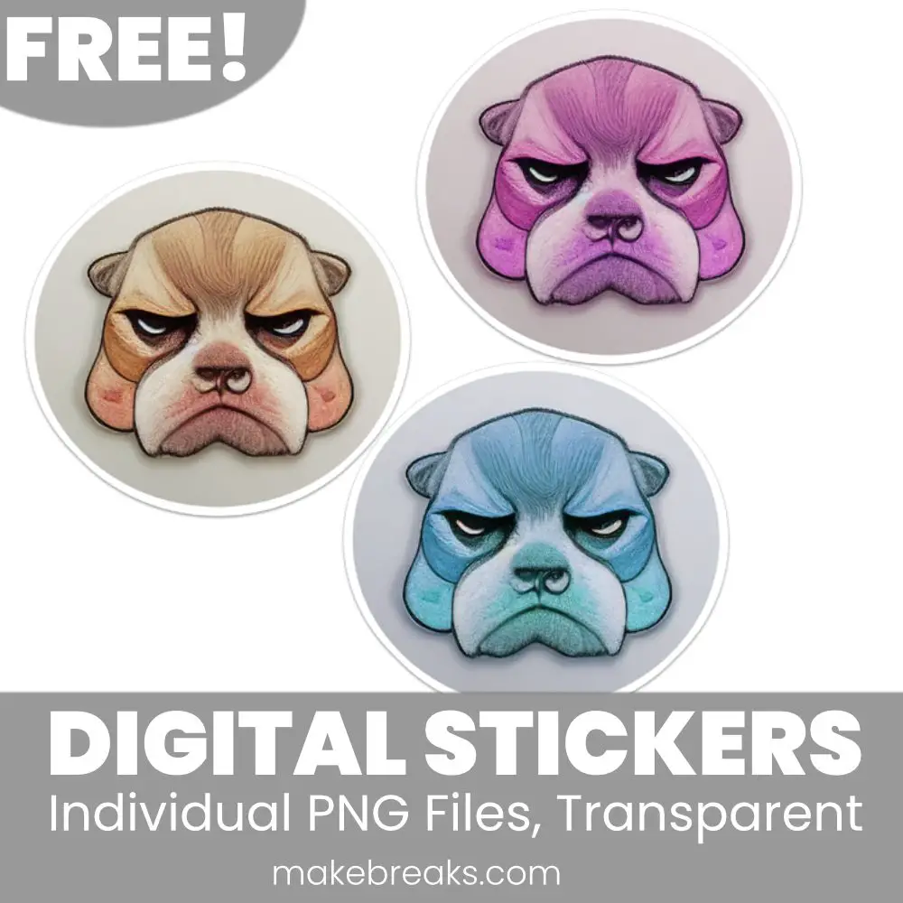 Free Watercolor Grumpy Dog Digital Planner Stickers - PNG Files - Make ...