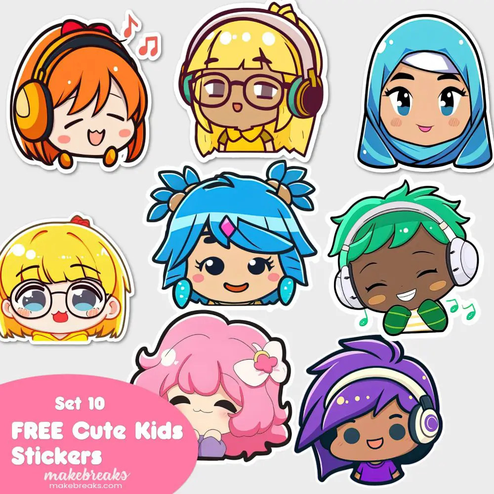 FREE Cute Chibi Style Kids Stickers or Clipart Characters - SET 10 ...