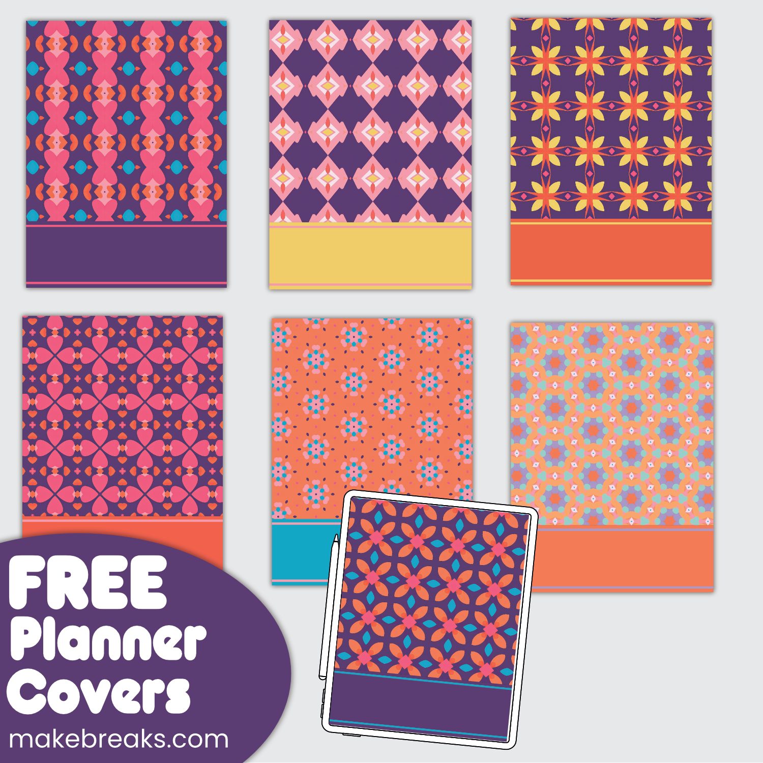 Free Colorful Digital Planner Covers Set 2 - Make Breaks