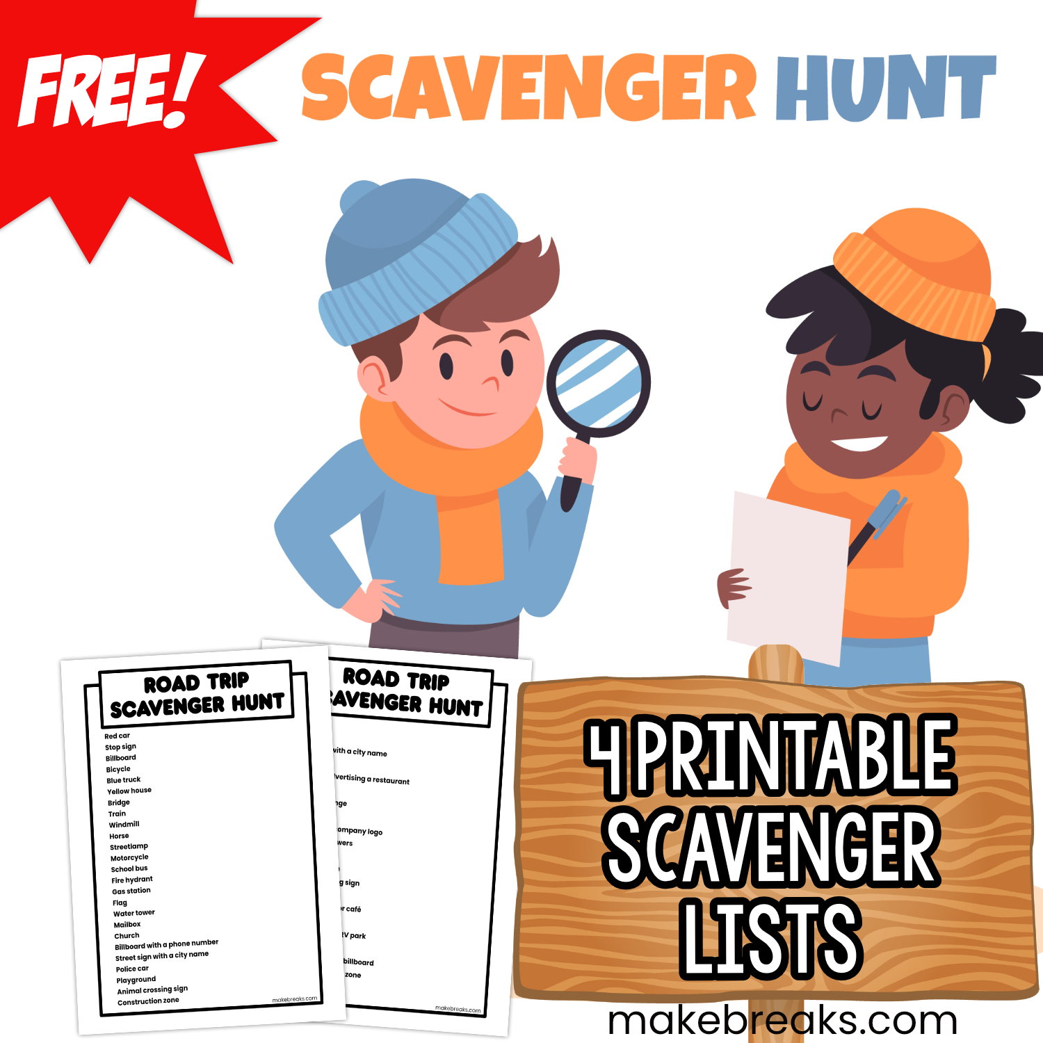 Free Scavenger Hunt Lists for Road Trips and Vacations - Make Breaks