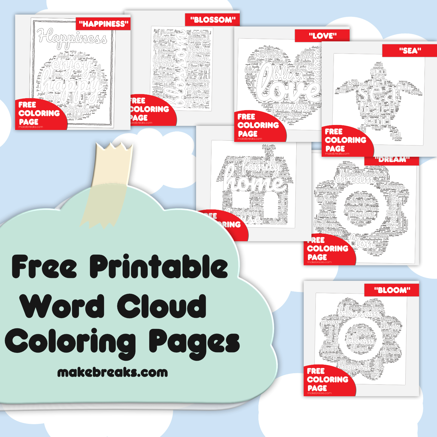 Free Word Cloud Coloring Pages - Make Breaks