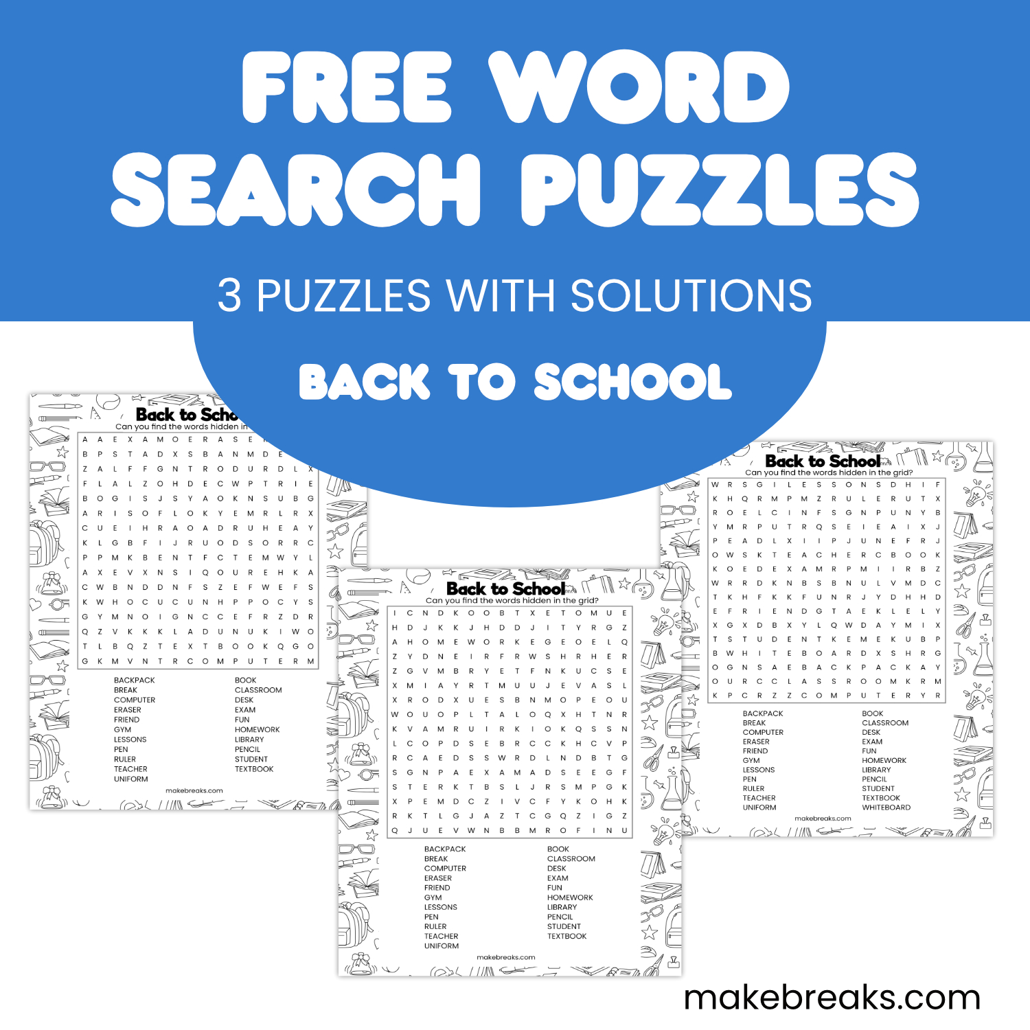 Free Back To School Wordsearch Puzzles - Make Breaks