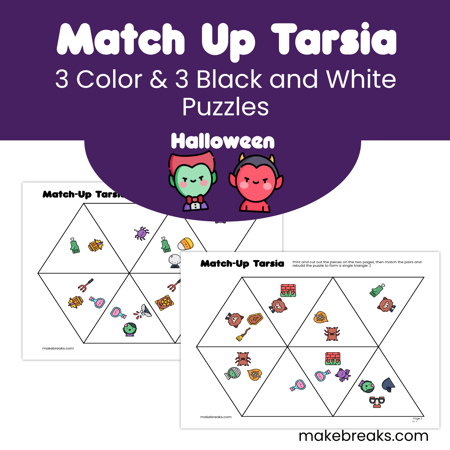 Halloween Match Up Tarsia - Match Edge Puzzle - Make Breaks