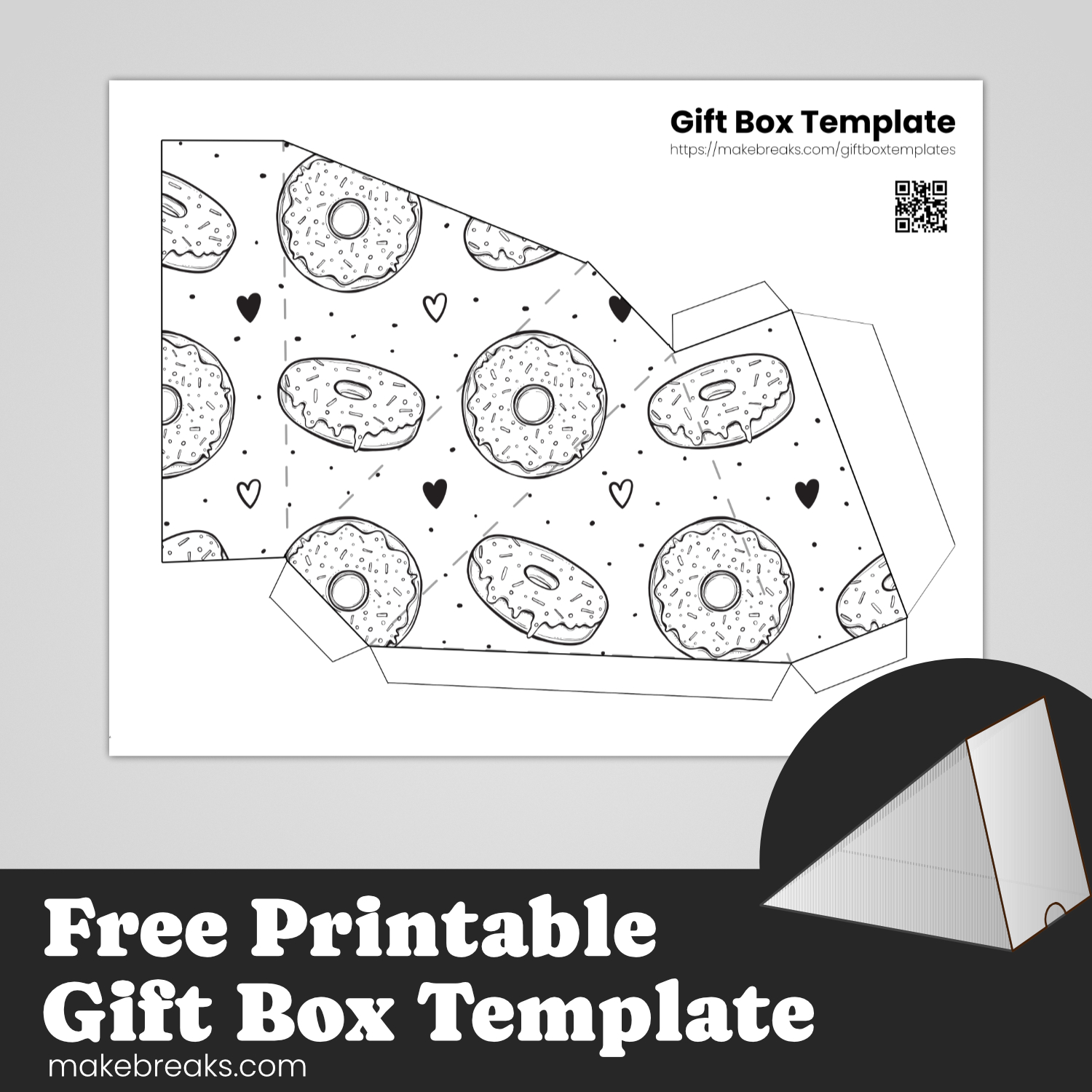 Free Printable Pie Gift Box Donuts To Color - Make Breaks