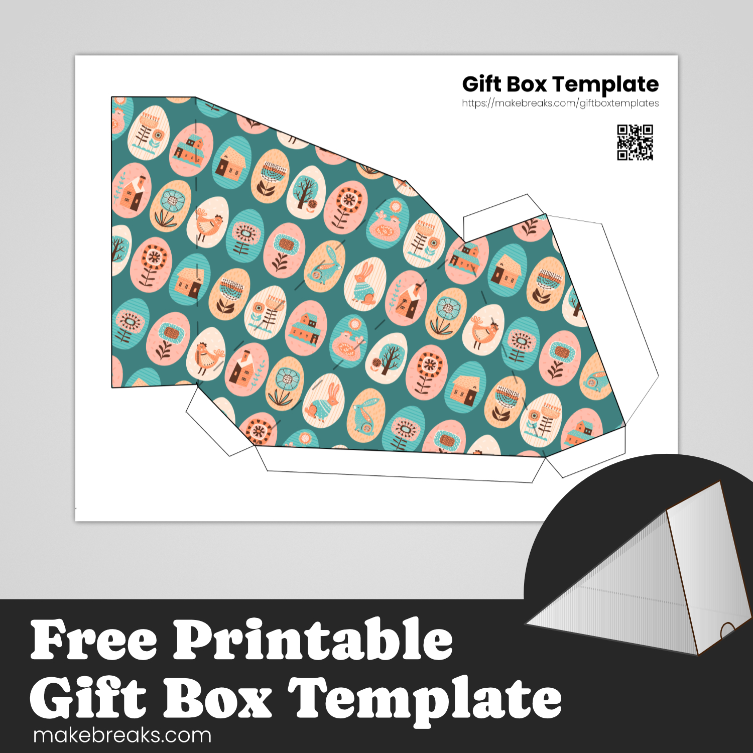 Free Printable Pie Gift Box - Folk Easter Egg - Make Breaks