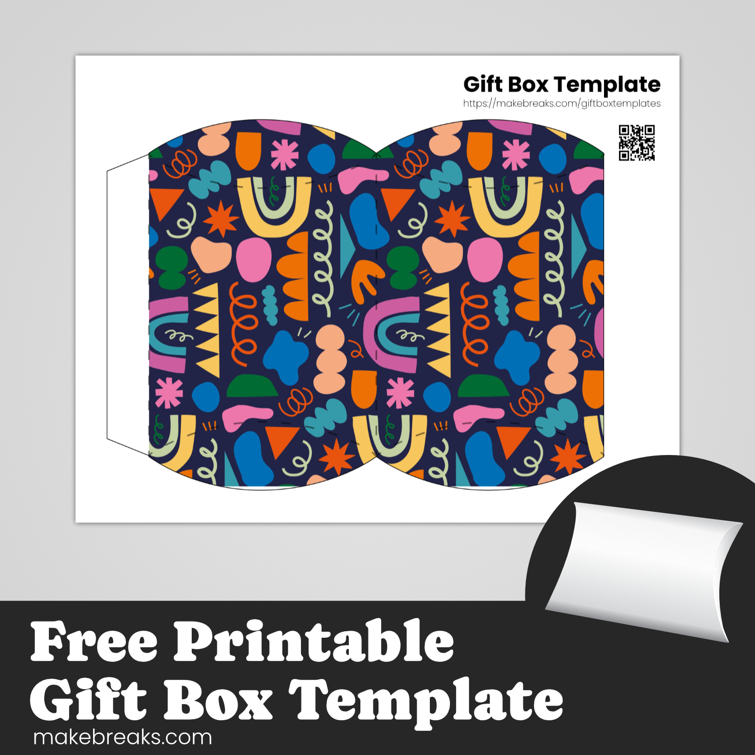 Colorful Abstract Pillow Box Template - Free Printable Gift Box ...