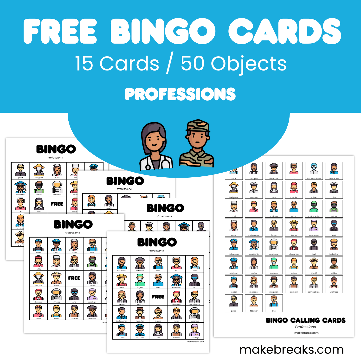 Free Printable Professions Bingo Cards - Make Breaks