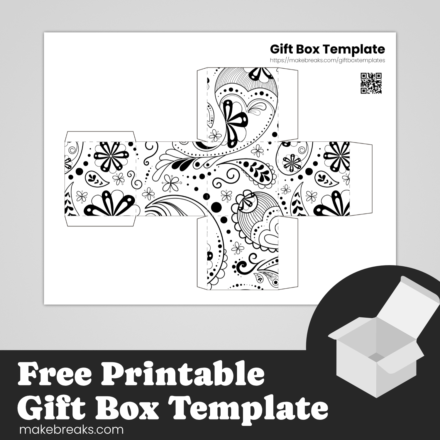 Free Printable Cube Gift Box to Color - Make Breaks