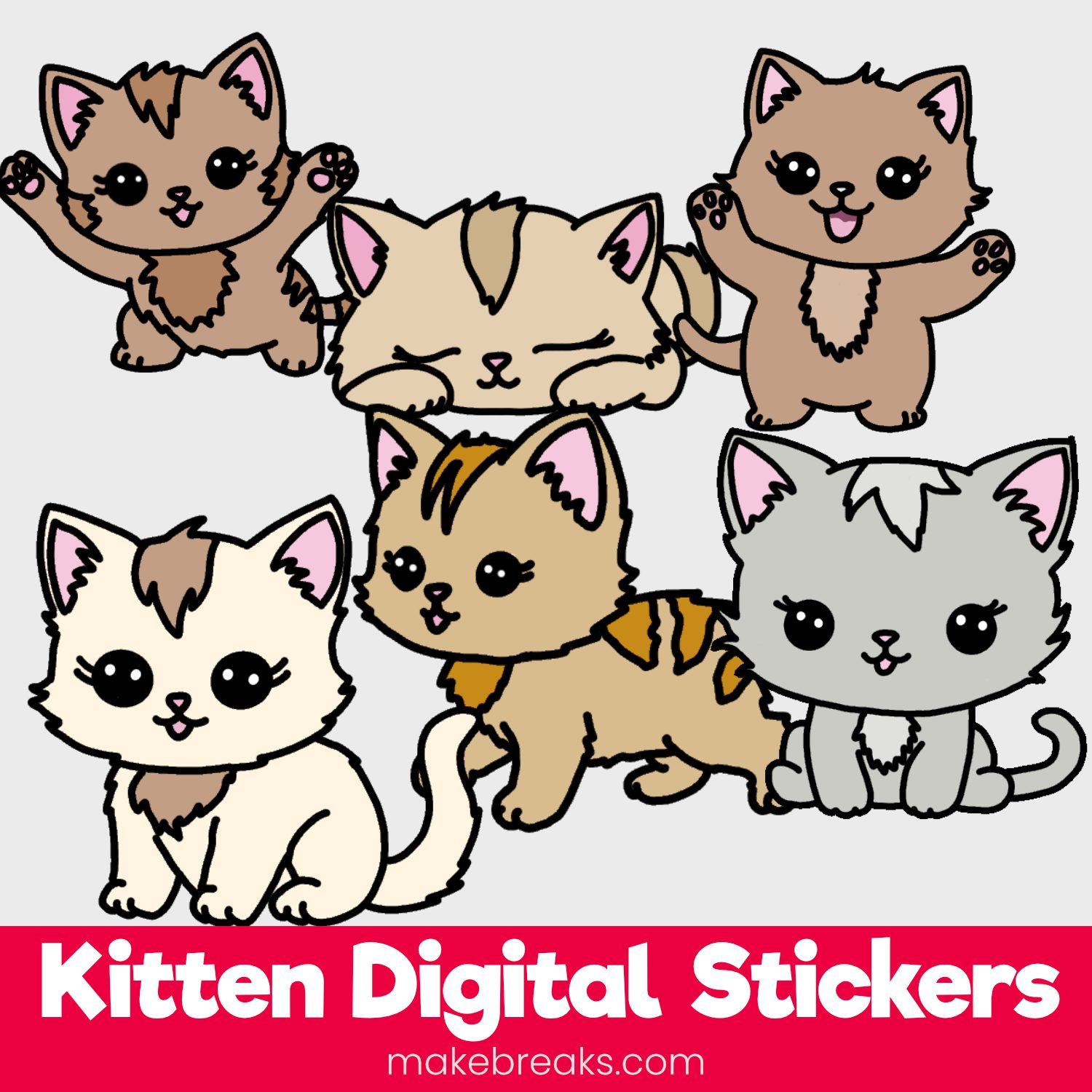 Hand Drawn Cute Kittens Free Digital Planner Stickers - Make Breaks
